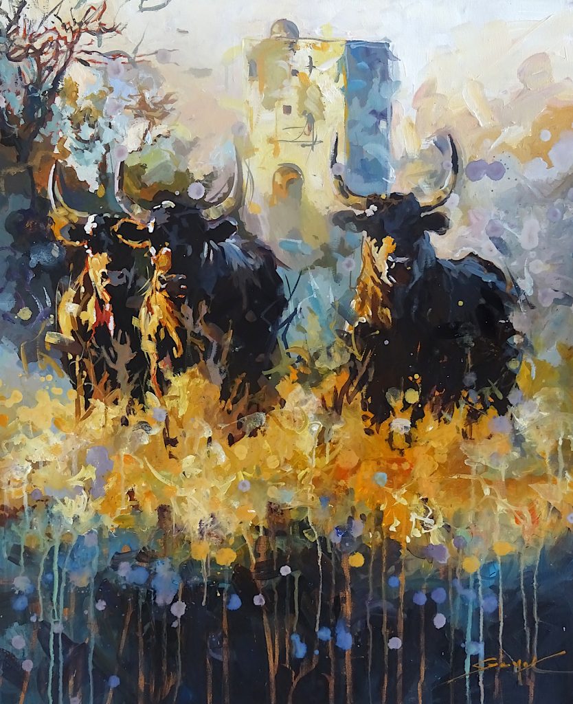 Taureaux à la Tour Carbonnière - 2025 - Marc Guyot peintre